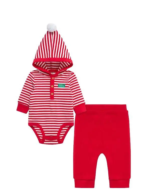LITTLE ME First Christmas Holiday Bodysuit & Santa Joggers Set - Red