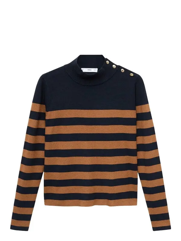 Mango Striped Mock Neck Sweater - Tobacco Brown