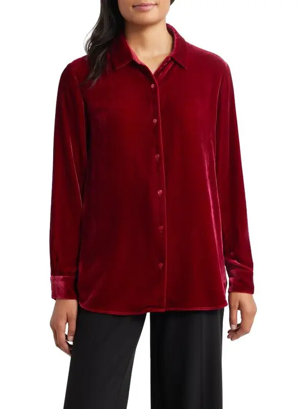 Eileen Fisher Velvet Button-up Shirt - Ruby