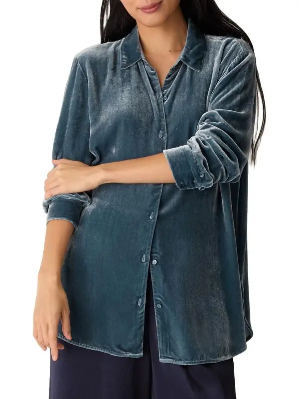 Eileen Fisher Velvet Button-up Shirt - Sea Spray