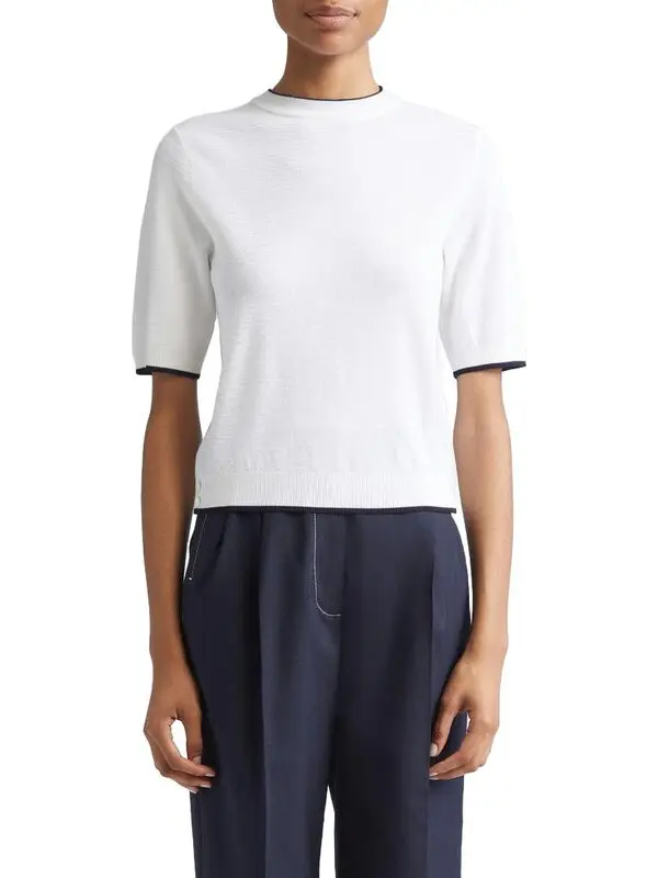 Thom Browne Tipped Textured Stitch Virgin Wool Top - White