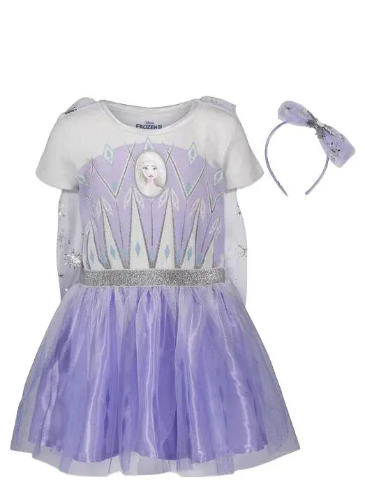 Disney Frozen Cosplay Dress And Headband Set - Queen Elsa Purple