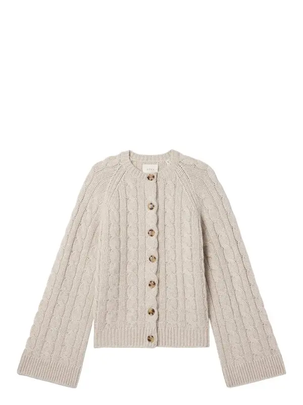 DÔEN Virginie Cable-knit Cashmere Cardigan - Neutrals