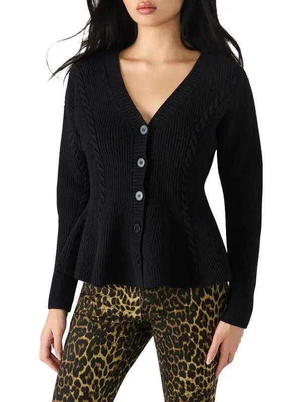 Steve Madden Courtney Rib Peplum Cardigan - Black
