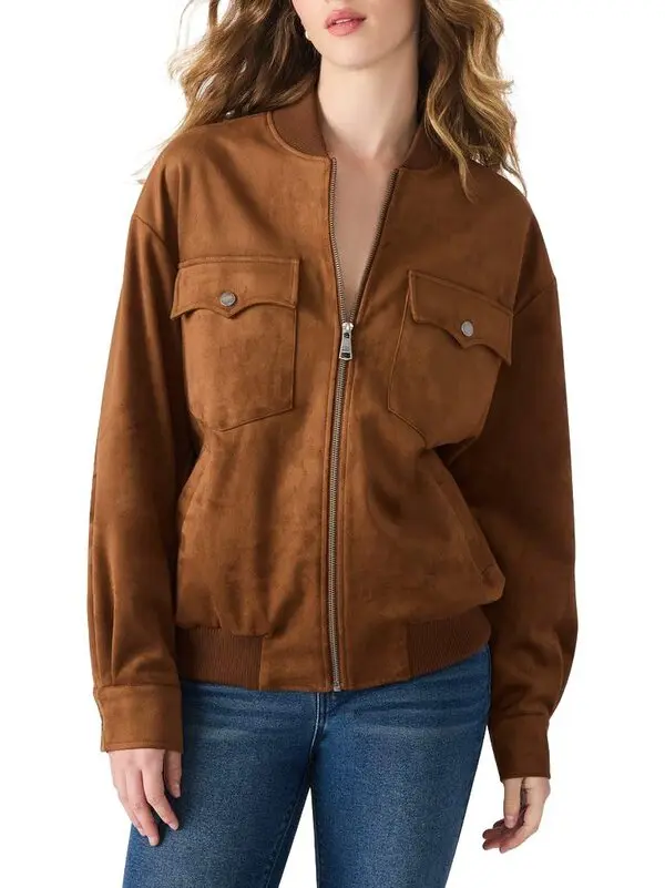 Steve Madden Dean Faux Suede Bomber Jacket - Chicory Coffee