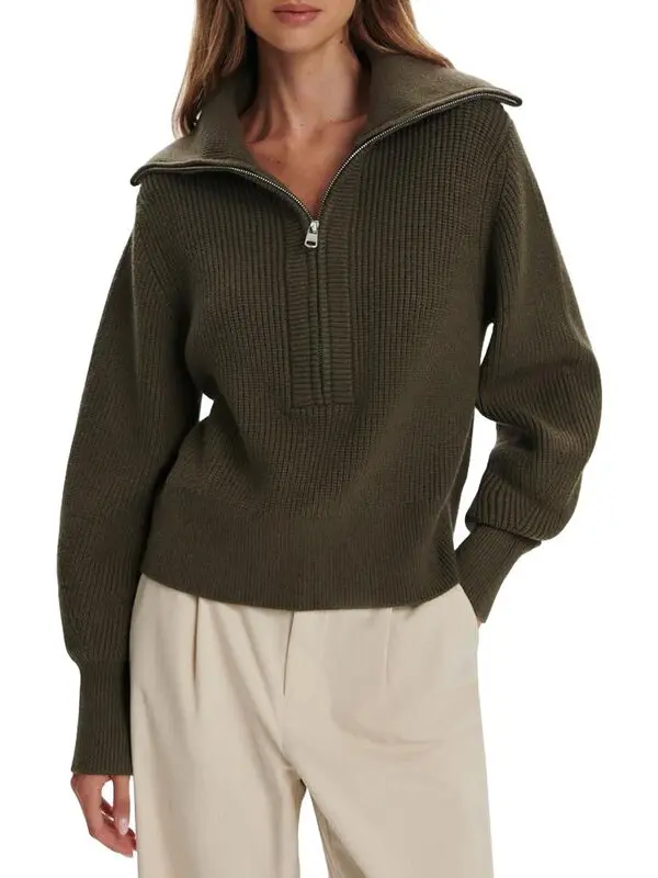 Varley Maura Rib Half Zip Sweater - Olive Night