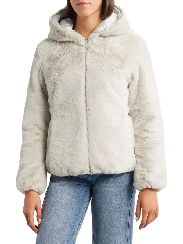 SAVE THE DUCK Laila Faux Fur Reversible Puffer Jacket - Fog Grey