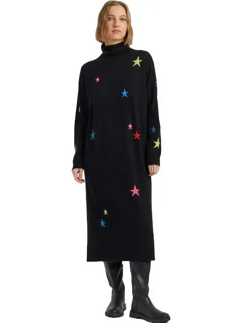 Chinti & Parker Wool Cashmere Star Rollneck Dress - Black
