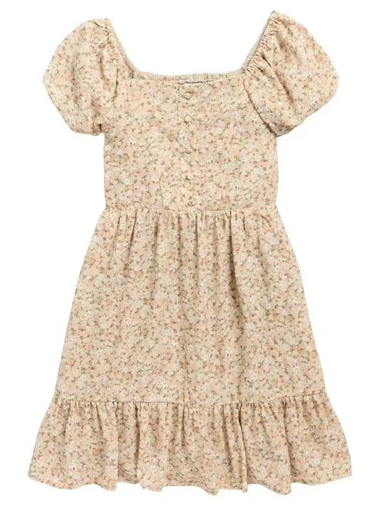 LOVE, FIRE Floral Print Ruffle-trimmed Dress - Camel/ditsy