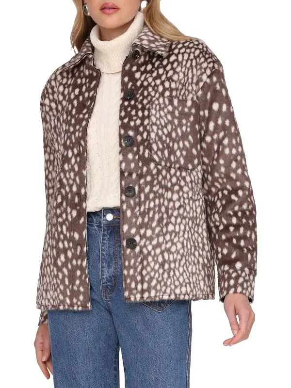 Avec Les Filles Cheetah Print Faux Fur Shirt Jacket - Brown Spotted Animal