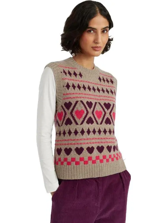 Chinti & Parker Wool Cashmere Hearts And Diamonds Tank - Warm Oatmeal
