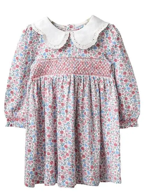 JOJO MAMAN BEBE Floral Print Smocked Cotton Dress - Pink