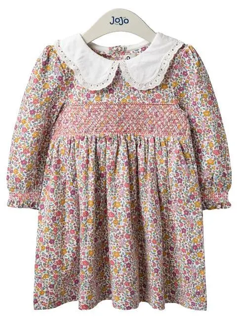 JOJO MAMAN BEBE Floral Print Smocked Cotton Dress - Pink