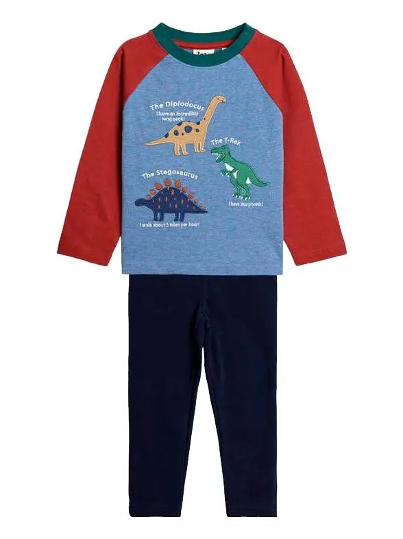 JOJO MAMAN BEBE Dino Facts Raglan Sleeve T-shirt & Pants Set - Denim
