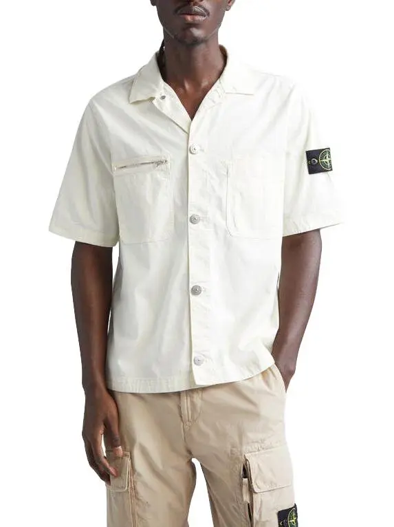 Stone Island Short Sleeve Stretch Cotton Button-up Shirt - V0093 Ivory