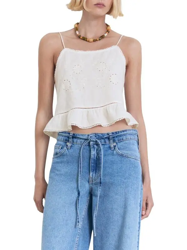 Mango Embroidered Eyelet Camisole - Off White