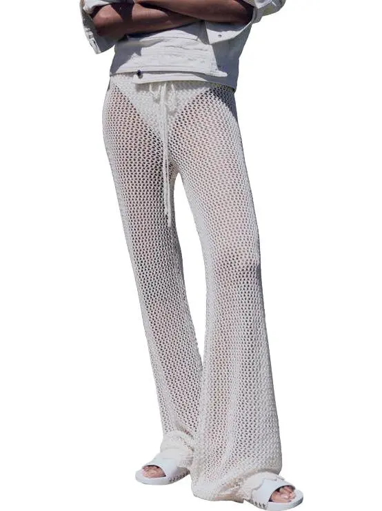 Mango Open Stitch Flare Drawstring Pants - Off White
