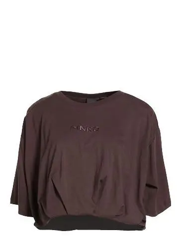 Pinko Dark Cotton And Polyester Jersey T-shirt With Embroidered Logo - Brown