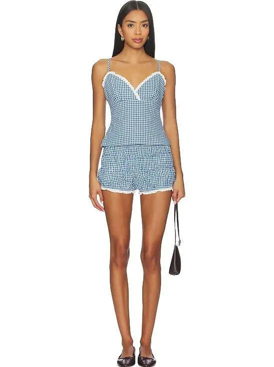 MORE TO COME Amanda Ruched Bloomer Set - Navy Gingham