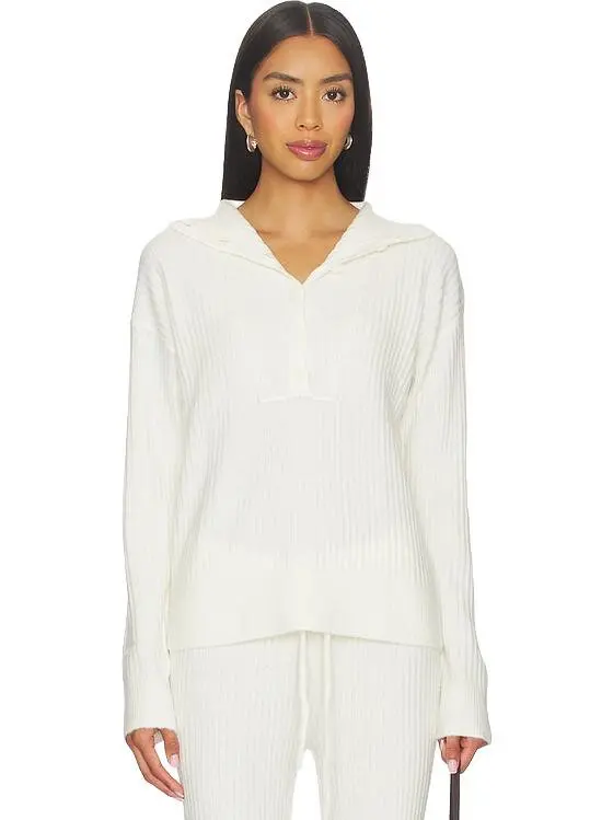 BOBI Button Funnel Neck Sweater - Soft White