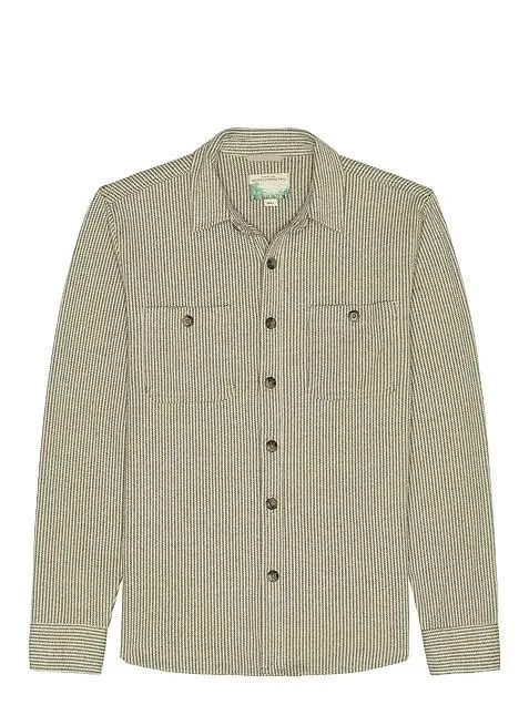 Marine Layer Pacifica Stretch Twill Shirt In Grey - Grey Railroad Stripe