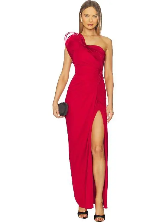 GAURAV GUPTA Draped Ruffle Gown - Red