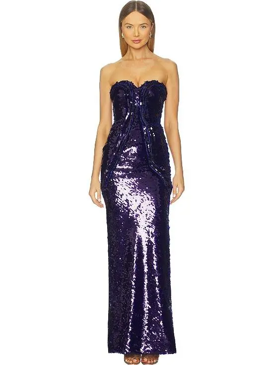 GAURAV GUPTA Azure Pailllet Gown - Electric Blue