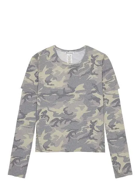 JADED LONDON Double Layer Mist Long Sleeve Tee In Green - Camo