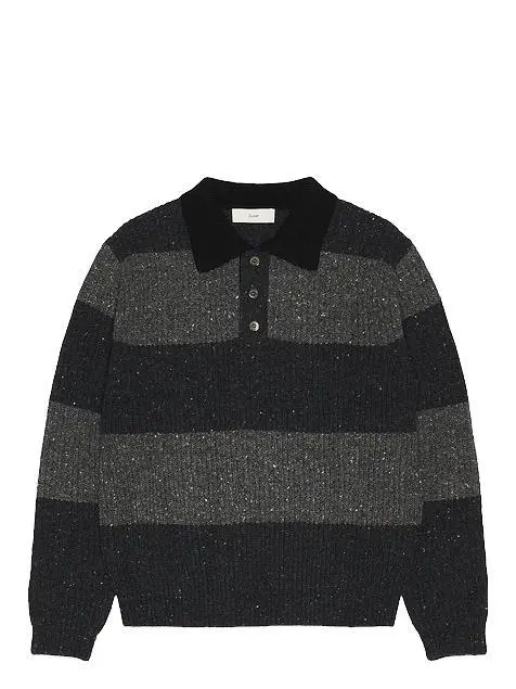DUNST Chunky Rugby Sweater - Grey & Charcoal Grey