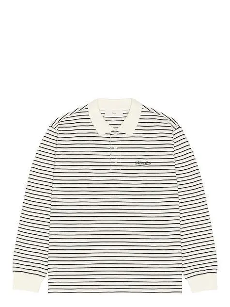 DUNST Multi Stripe Collared T-shirt In White - Ivory Stripe