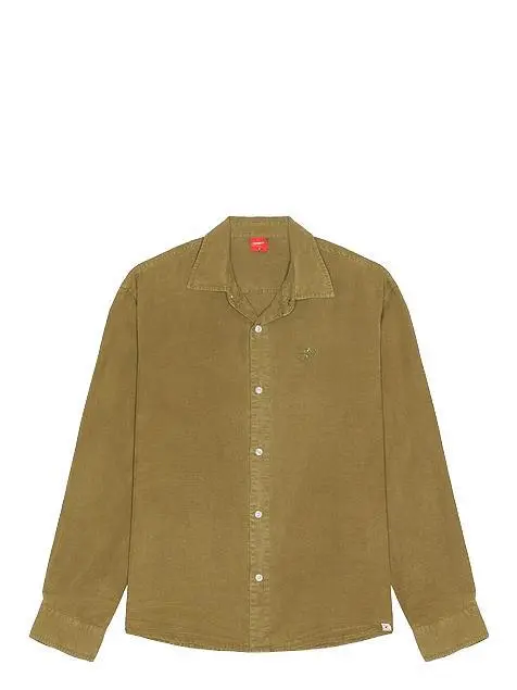 WORSHIP SUPPLIES Linen Long Sleeve Shirt In Olive - Kelp
