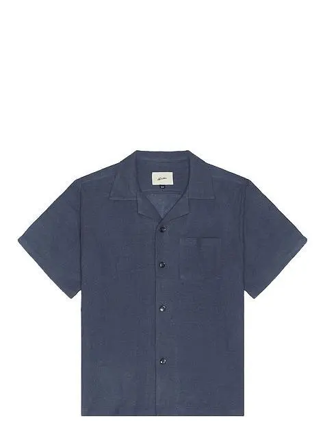 BATHER Wool Gauze Camp Shirt In Navy - Steel