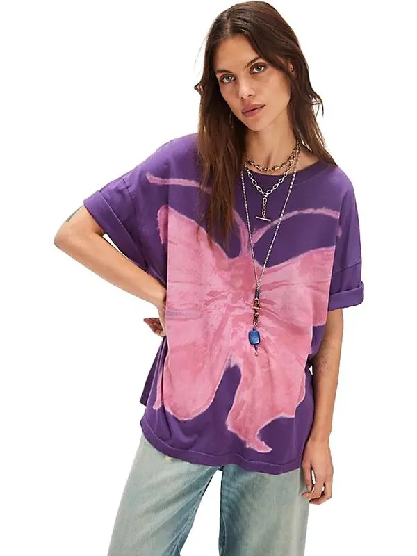 RAGABOND Swan Gossip Painted Tee - Purple/pink Combo