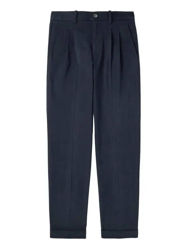 Herno Slim-fit Straight-leg Pleated Cotton-velvet Trousers - Blue