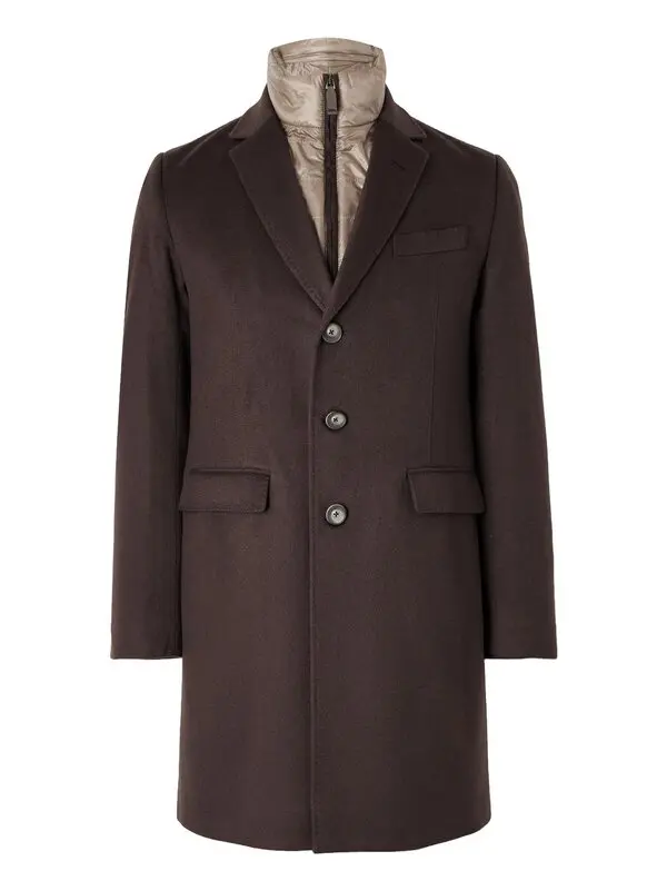Herno Quilted Nylon-trimmed Cashmere Top Coat - Brown
