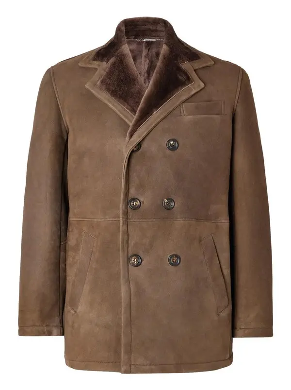 Eleventy Double-breasted Shearling Overcoat - Brown