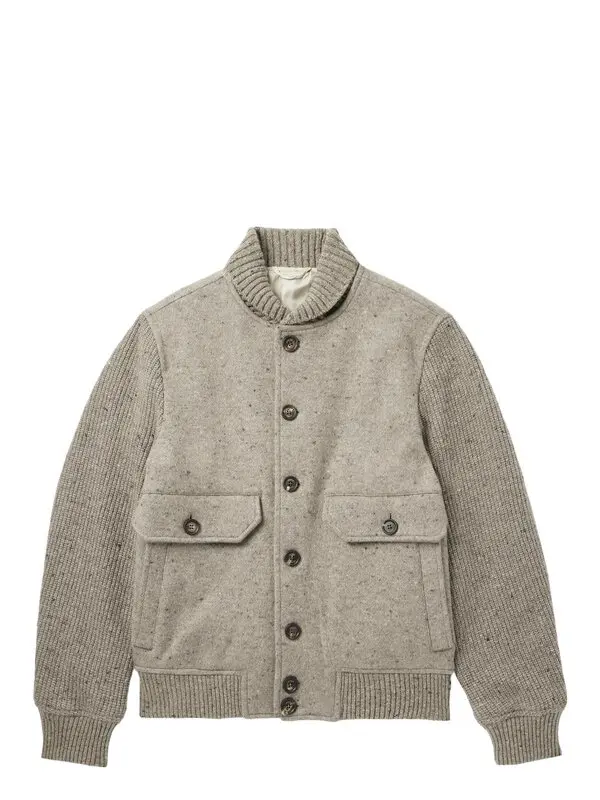 Eleventy Shawl-collar Wool And Cashmere-blend Bomber Jacket - Gray