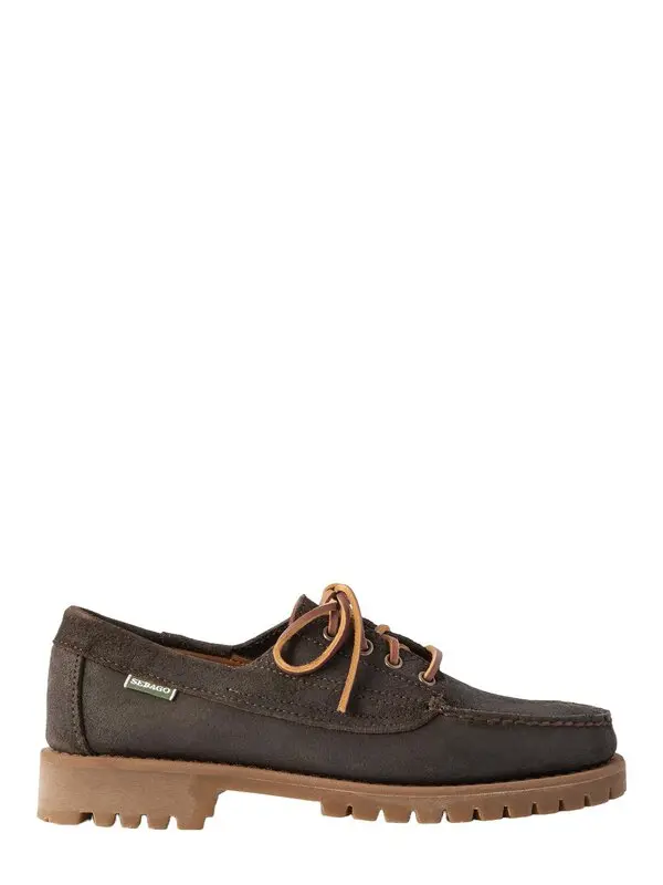 SEBAGO Askook Leather-trimmed Waxed-suede Boat Shoes - Brown