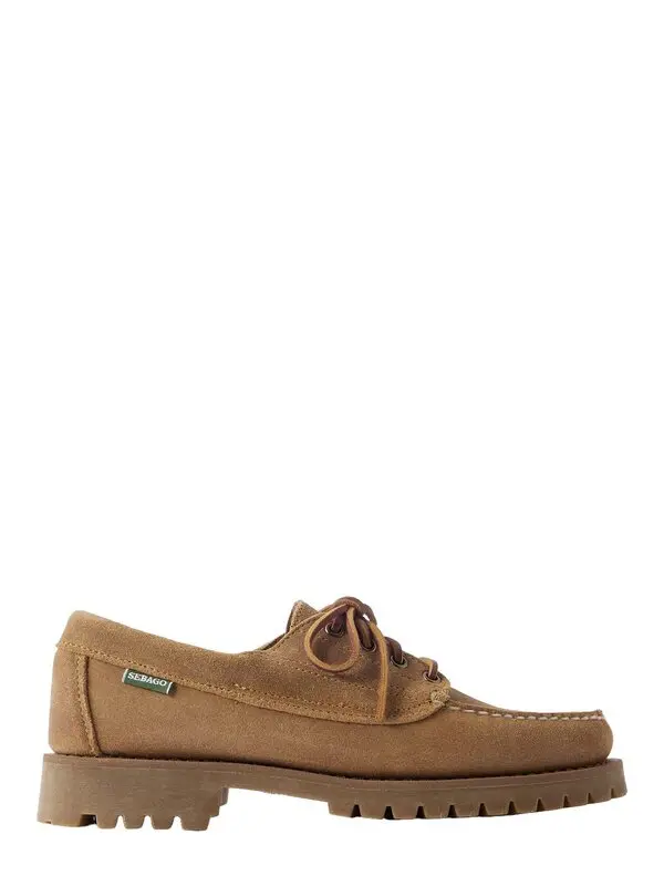 SEBAGO Askook Leather-trimmed Waxed-suede Boat Shoes - Neutrals