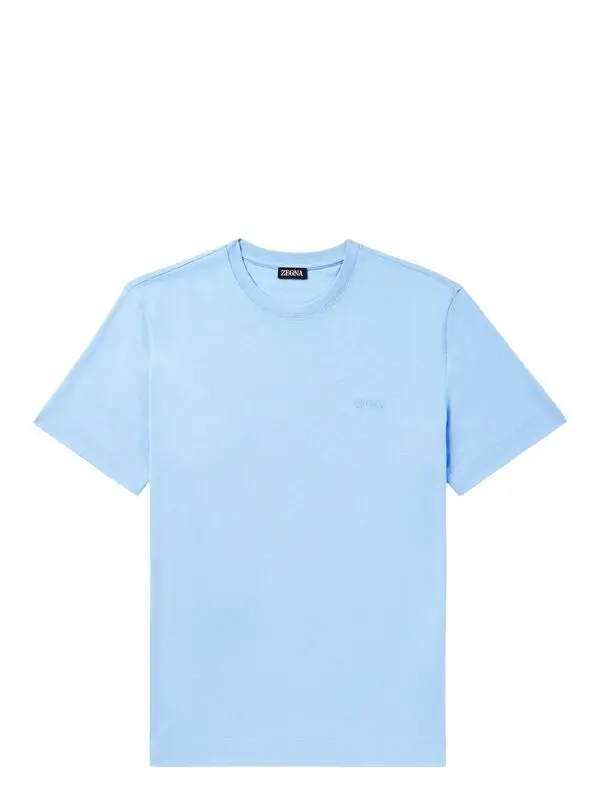 Zegna Logo-embroidered Cotton-jersey T-shirt - Blue