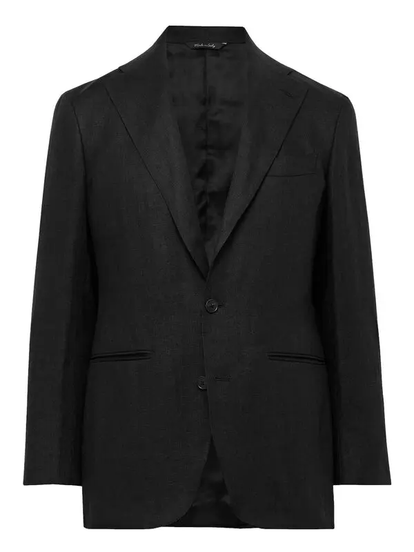 SAMAN AMEL Unstructured Linen Suit Jacket - Black