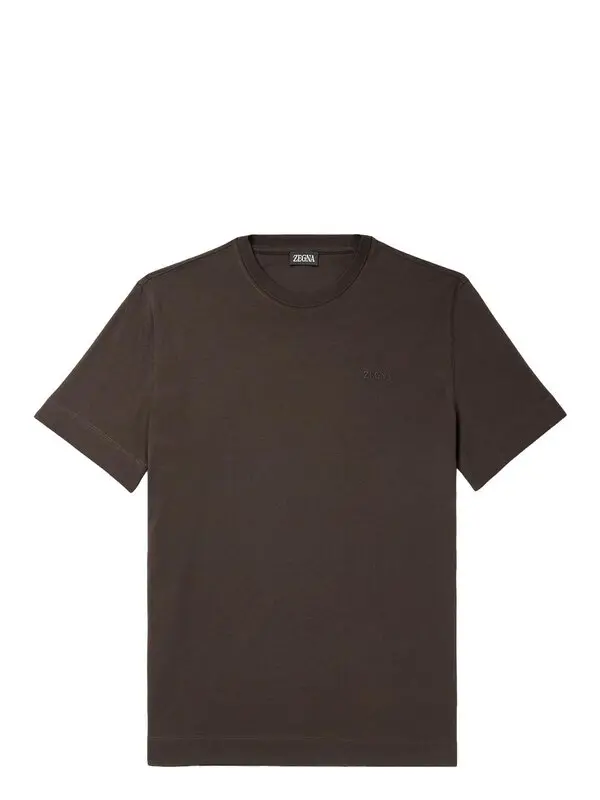 Zegna Logo-embroidered Cotton-jersey T-shirt - Brown