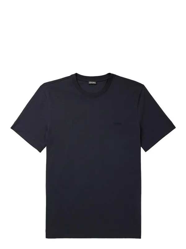 Zegna Logo-embroidered Cotton-jersey T-shirt - Blue