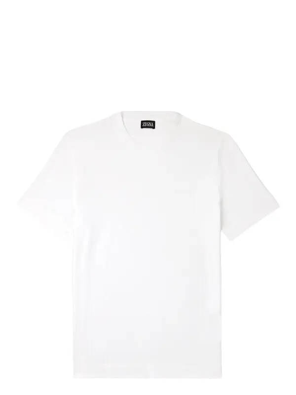 Zegna Slim-fit Logo-embroidered Cotton-jersey T-shirt - White