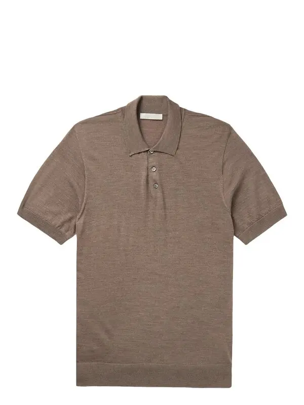 SAMAN AMEL Slim-fit Wool Polo Shirt - Brown