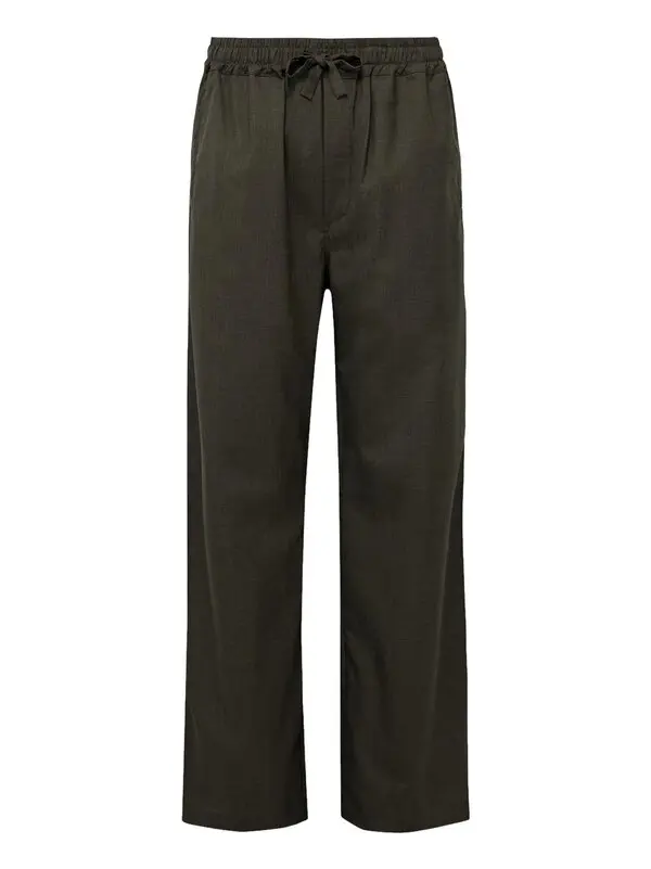 SAMAN AMEL Straight-leg Wool Drawstring Trousers - Brown