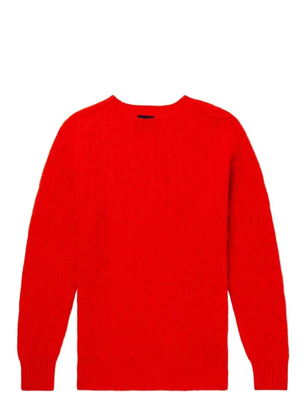DRAKE'S Cable-knit Shetland Wool Sweater - Red
