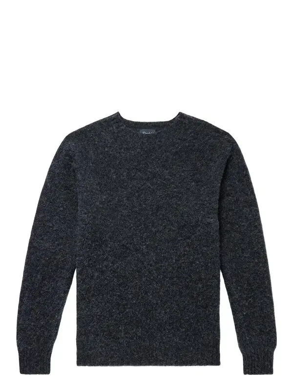DRAKE'S Brushed Shetland Wool Crewneck Sweater - Gray