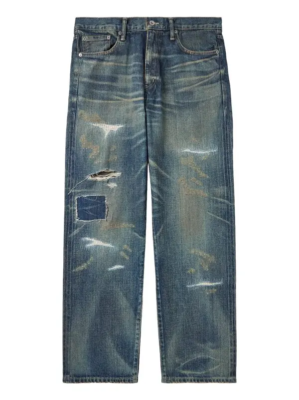 NEIGHBORHOOD Savage Wide-leg Distressed Jeans - Blue