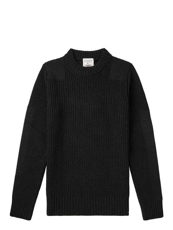 S.N.S. HERNING Robust Slim-fit Ribbed Merino Wool Sweater - Black